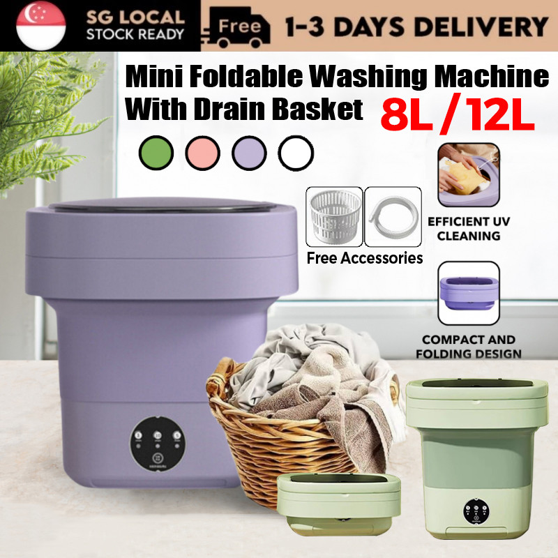 【SG】8L / 12L Mini Foldable Washing Machine With Drain Basket Portable ...