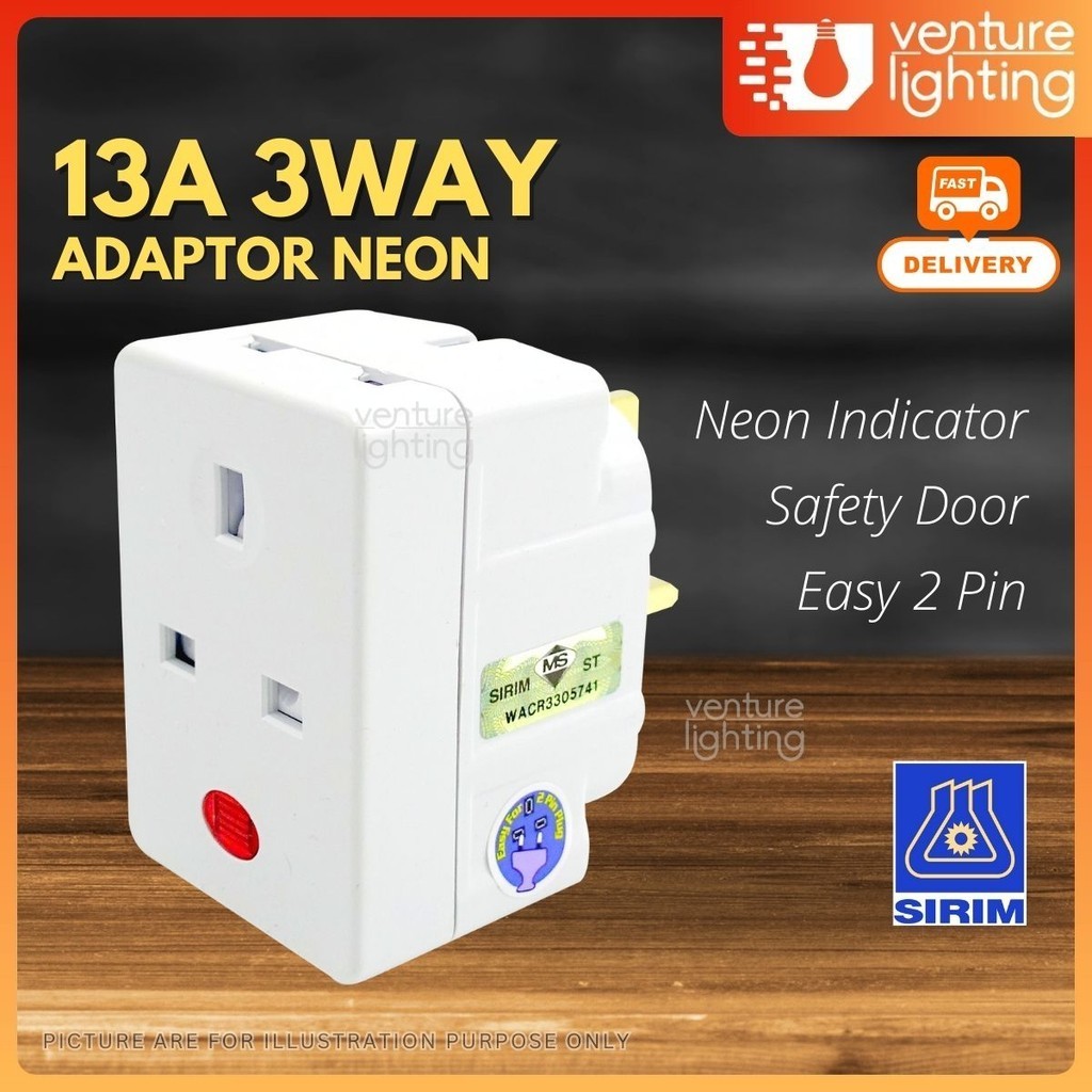 [SIRIM] PREMIUM 13A 3 Way Adapter NEON Light Indicator With Safety ...