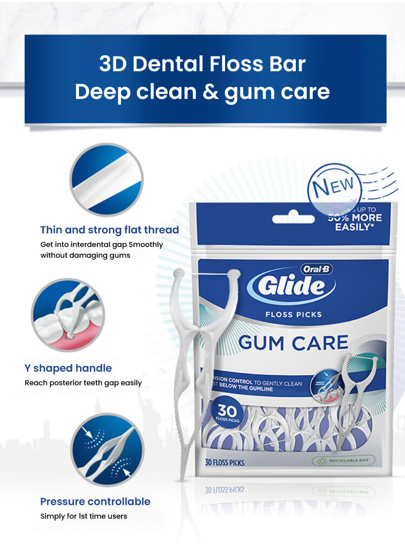 Oral B Glide Floss Picks Gum Care Y-shaped 3D Floss Toothpick | Shopee ...