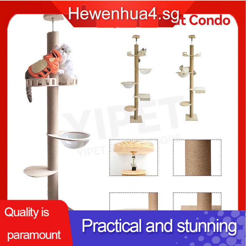 Solid Wood Tree With Condo Hammock Space Capsule / Cat Nest Sword Hemp ...