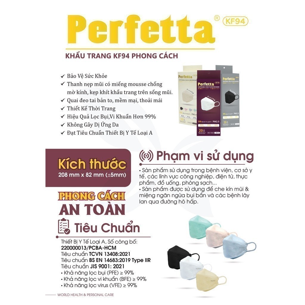 Perfetta KF94 Premium Medical Mask, Soft Nose Splint (20 Pieces/Box ...