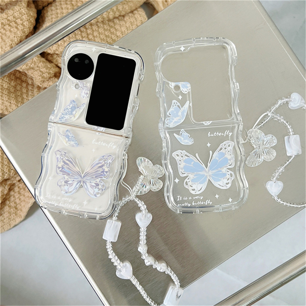 Ins Korean Cute Wavy Edge Transparent Butterfly Chain Case for OPPO ...