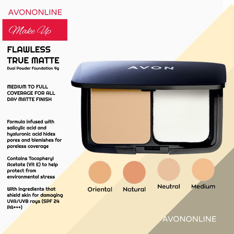 Avon Ideal Oil Control Plus Dual Powder Foundation SPF24/PA ++ 9g ...