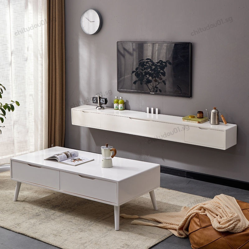 Solid Wood TV Cabinet Combination Wall Mounted Coffee Table Luxury ...
