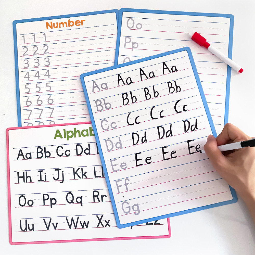 4-Piece Double Sided Kids Dry Erase Whiteboard Set - Alphabet & Number ...