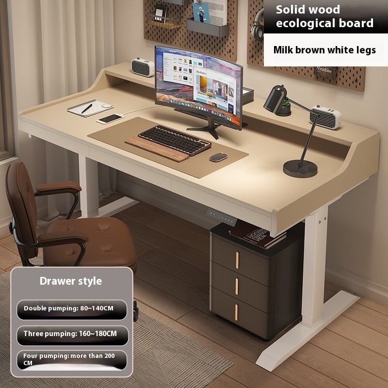 Solid Wood Table Smart Electric Lifting Table Study Table With Drawers ...