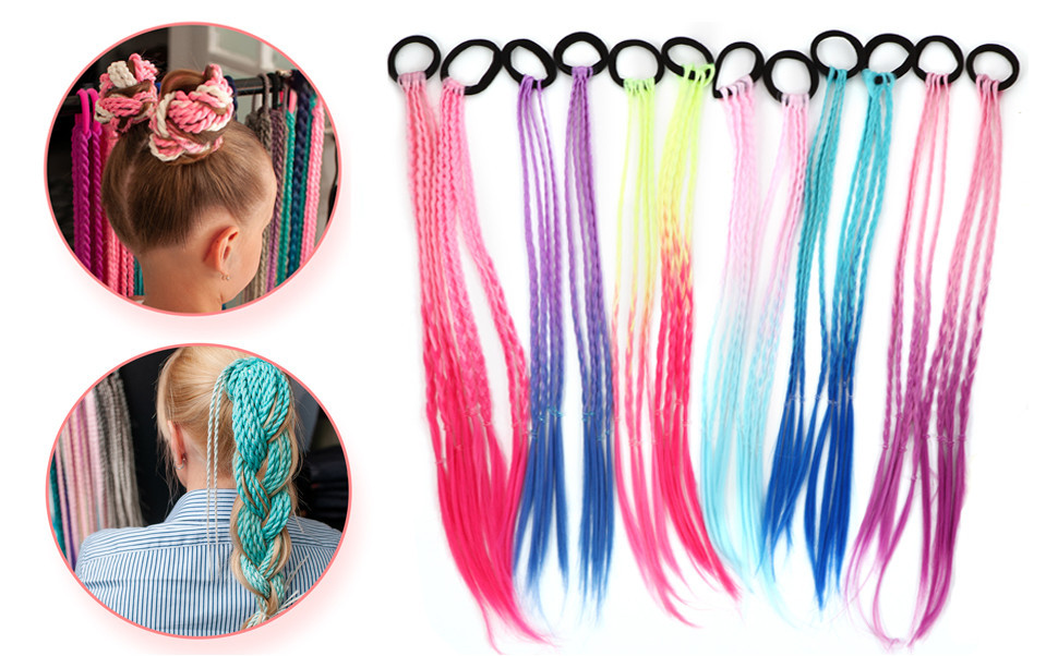 Colored Hair Extensions for Kids, Braiding Ponytail Hair Extensions ...