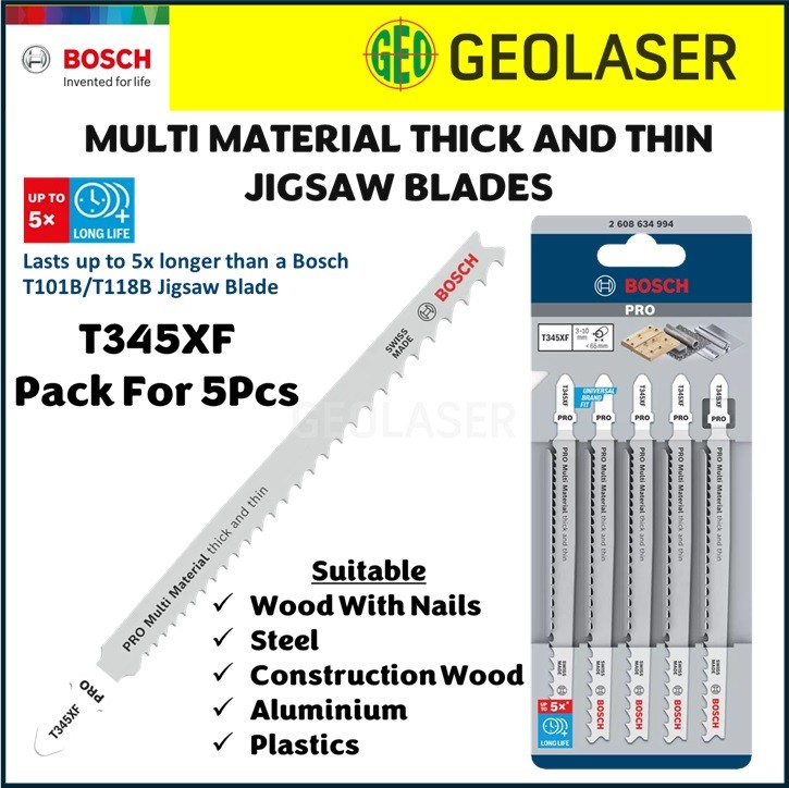 Bosch T345XF Multi Material Thick and Thin Jigsaw Blade ( Pack for 5pcs ...
