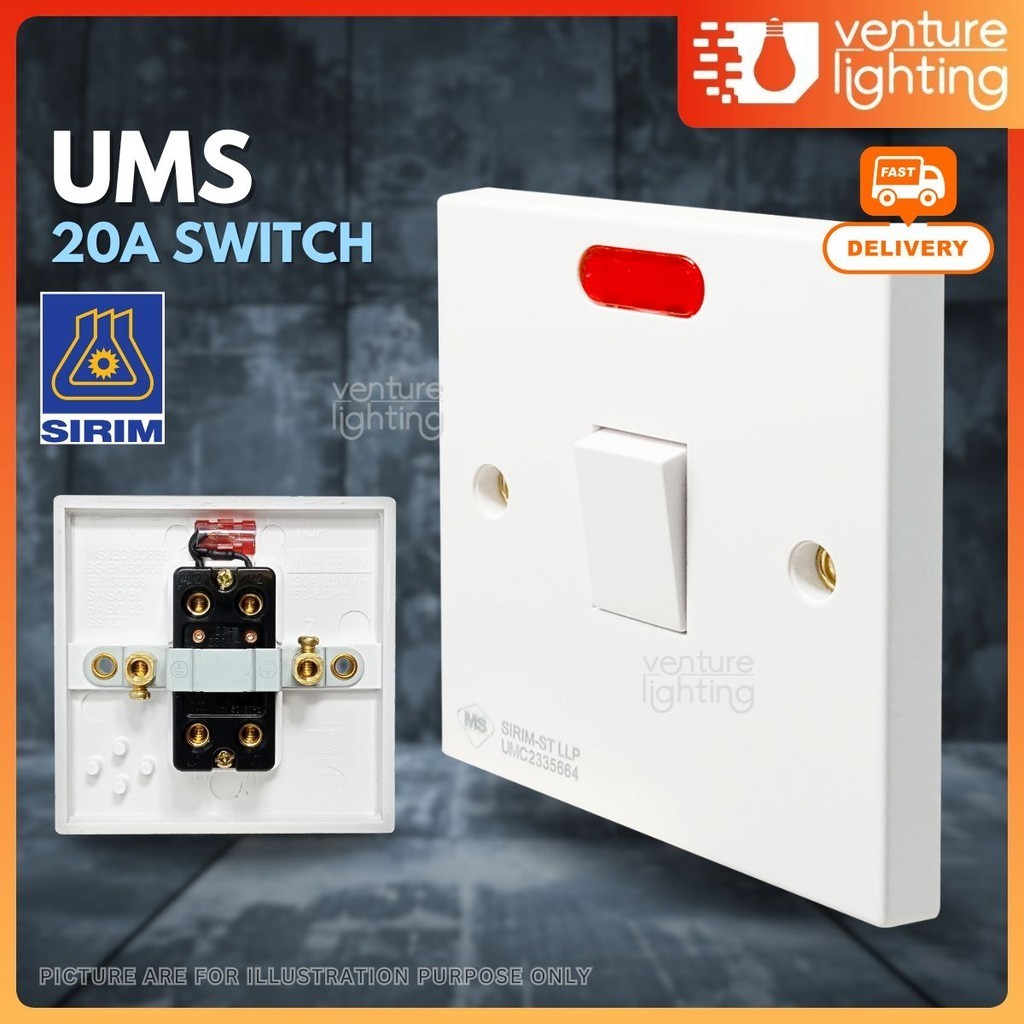 (1PCS) UMS 20A 250V AC DP Flush Switch With Neon Indicator Water Heater Switch WH220N | Shopee ...