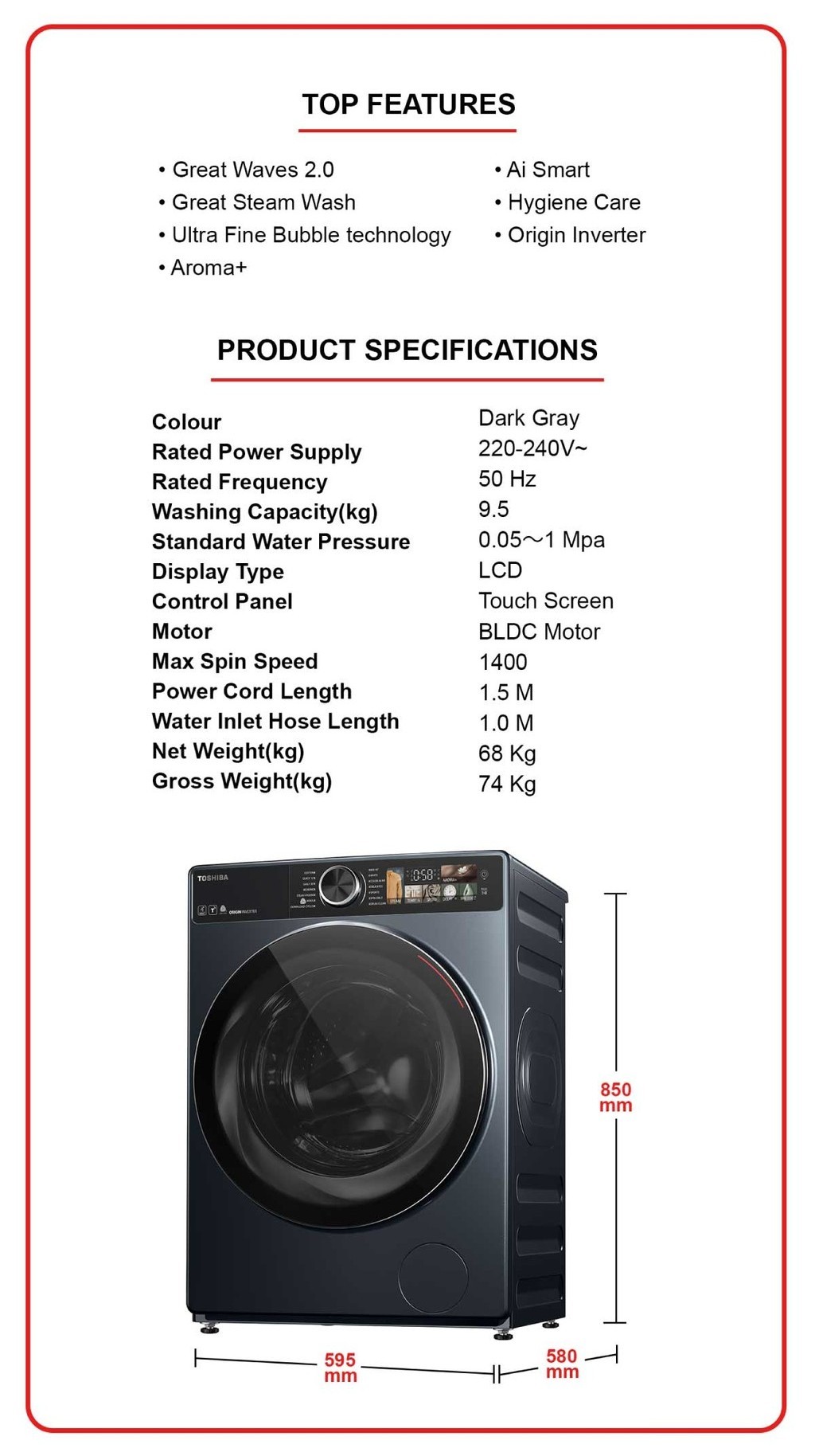 Toshiba TW-T25BZU105MWS(MG) T25 Front Load Washing Machine with Smart ...
