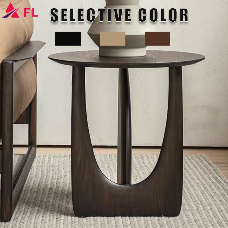 FL Simple Side Table Round Solid Wood Small Coffee Sofa Side Bedside ...