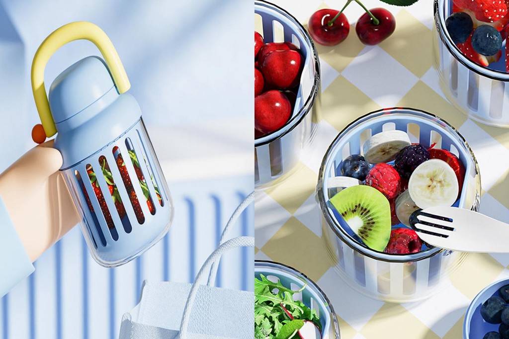 SL Fruit Salad Storage Cup with Lids Fork 18.6 Oz Plastic Airtight ...