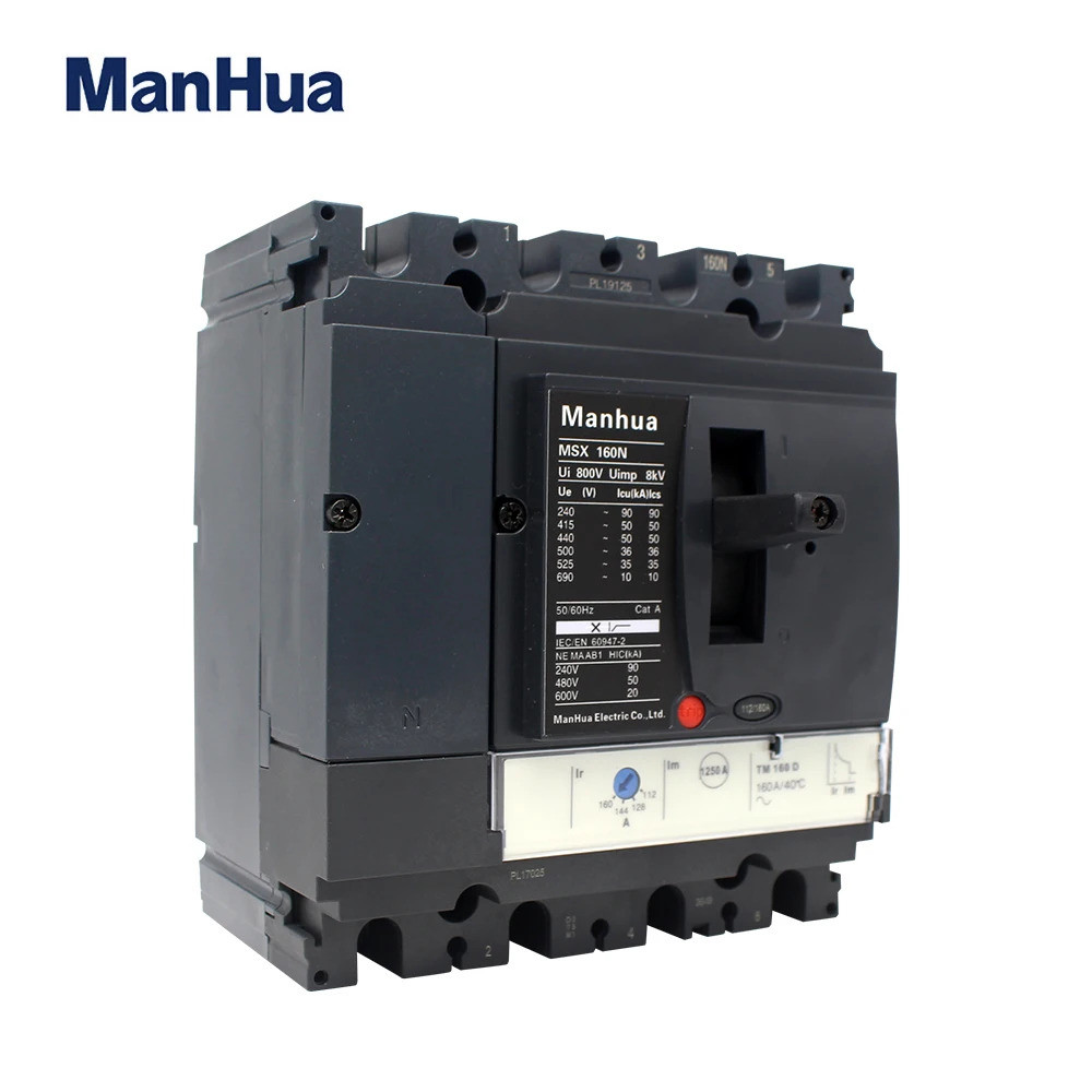 ManHua MCCB 3P 4P Breaking Capacity Adjustable 120A 160A MSX-160N Vigi Moulded Case Circuit ...
