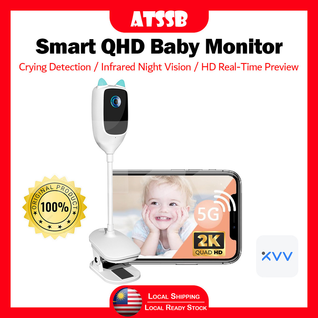 ATSSB 2K QHD Smart Baby Monitor Crying Sensor 150 Ultra Wide Angle Real ...