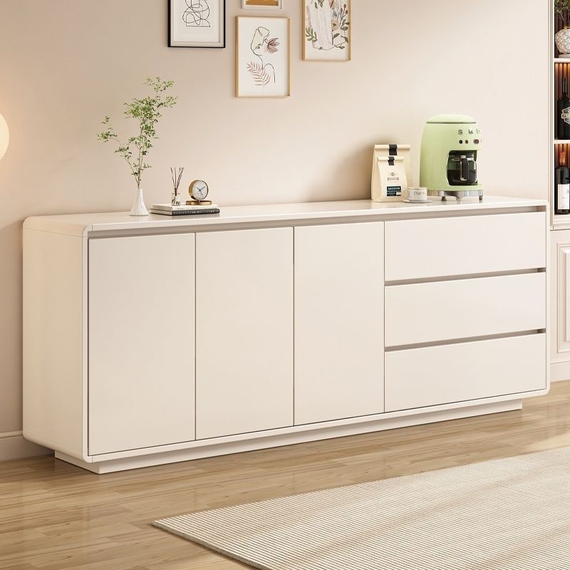 Full Solid Wood Kitchen Cabinet Sideboard Cream Style Storage Cabinet ...