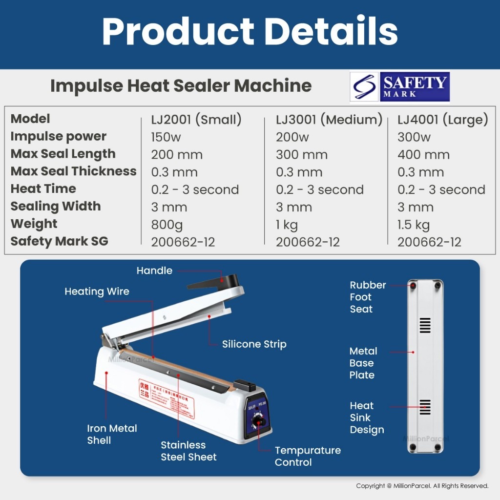 SG STOCK 200/300/400mm Impulse Heat Sealer Machine Film Seal Packaging ...