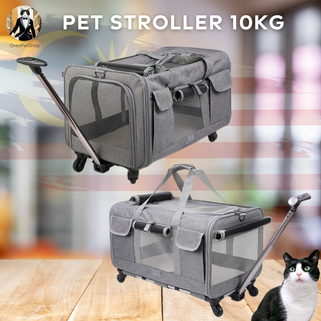 Troli Kucing 10KG Pet Trolley Stroller Case Detachable Pet Carrier Bag ...