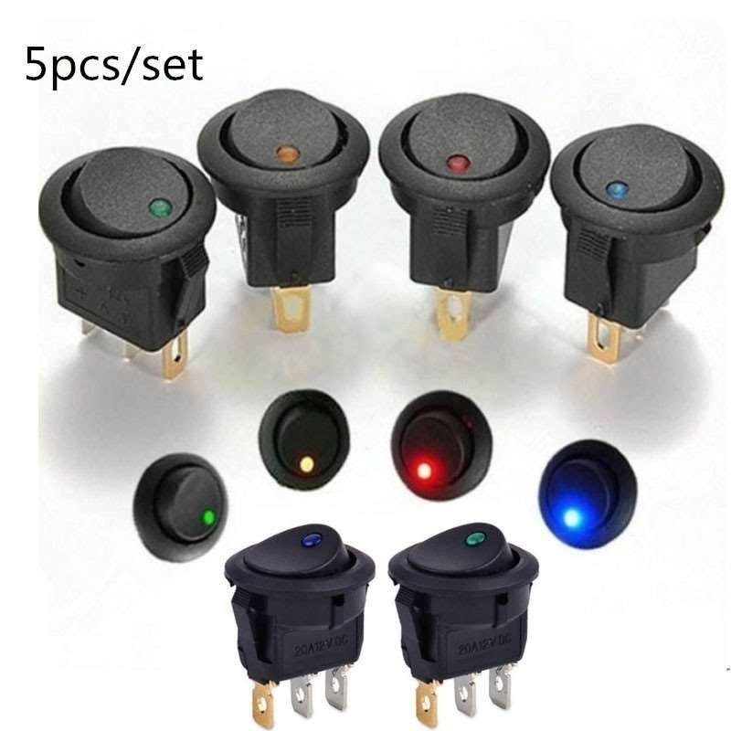LT 5PCS 20A 12V SPST Switch LED Dot Light Car Boat Round Waterproof ...