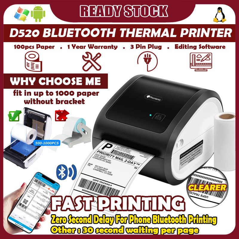 D520 Bluetooth Thermal Printer No Delay Phone Fast Printing For ...