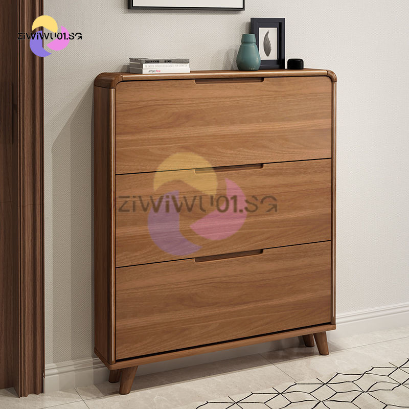 Tipping Bucket Shoe Cabinet Locker Ultra-Thin Solid Wood Storage ...