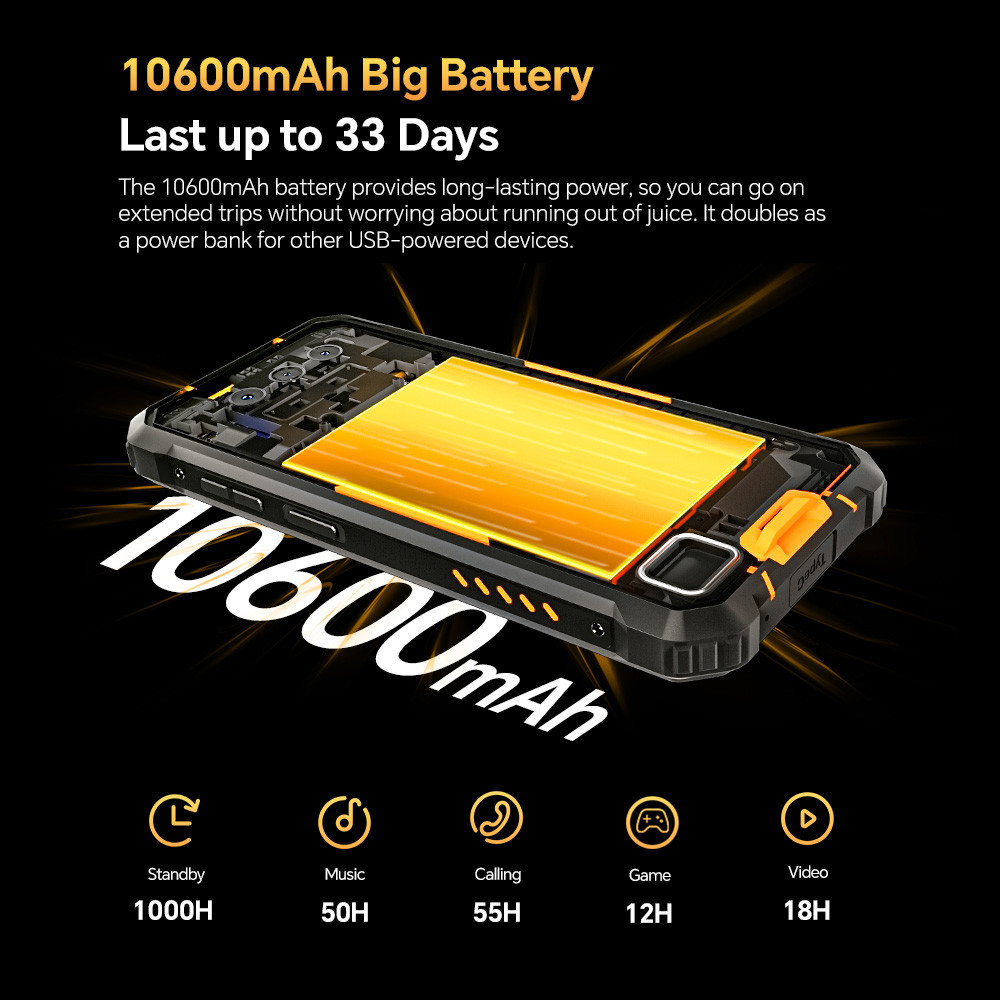 OUKITE WP23 Pro 16GB+128GB Rugged Handphone 6.52“ HD+ 10600 mAh Android ...