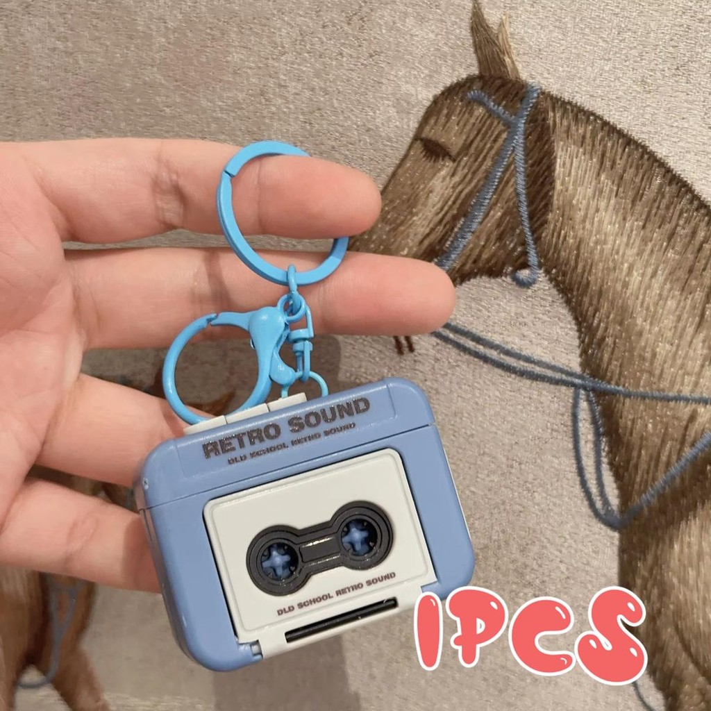 2Pcs Retro Tape Recorder Shaped Keychain English Songs Mini Recording ...
