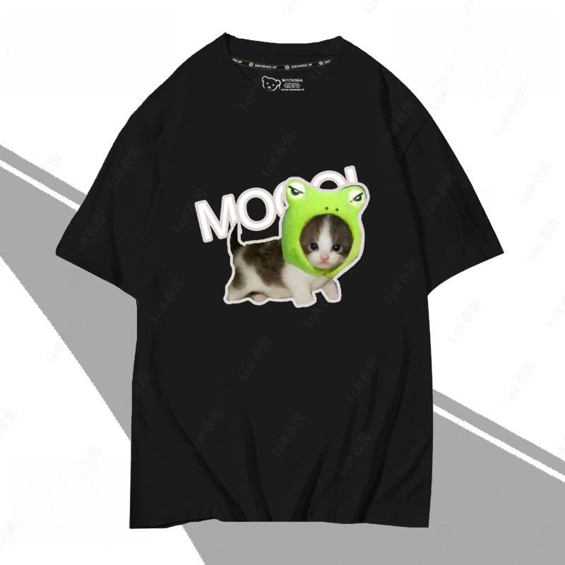 MOOO Cat Meme Meme Emojis New Short Sleeve T-shirt For Male And Female ...