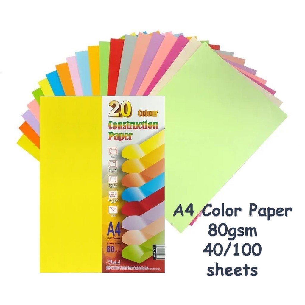 Construction Paper A4 Colour Paper 80gsm 8/20 Colors 40/100 Sheets ...