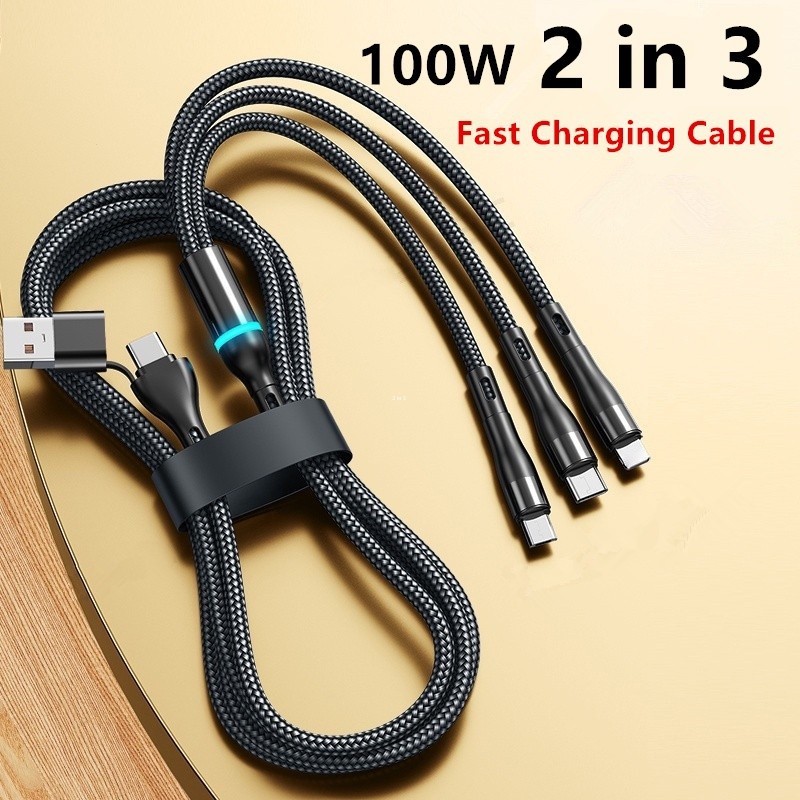 3 in 2 Super Fast Charge Cable USB Type C Charger Cord With Indicator ...