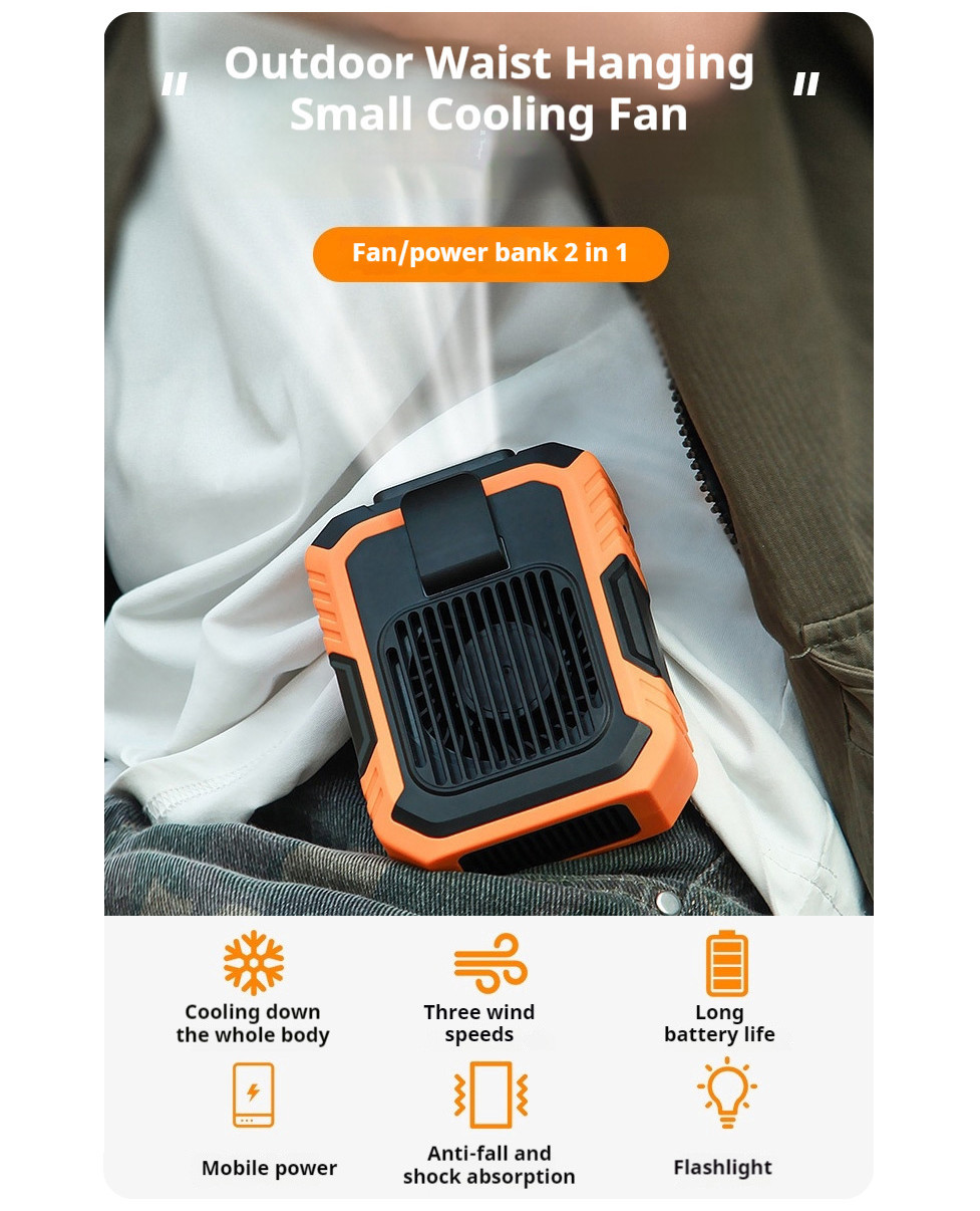 New Portable hanging Waist fan USB charging outdoor cooling clip-on fan ...