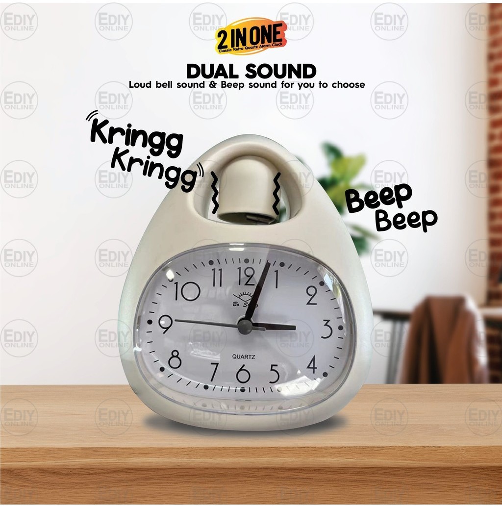 2in1 Classic Retro Quartz Alarm Clock Loud Sound Twin Bell Analogue ...
