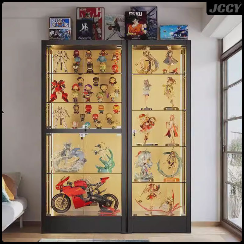 Display Cabinet Glass Door Figurine Display Cabinet Adjustable Layer ...