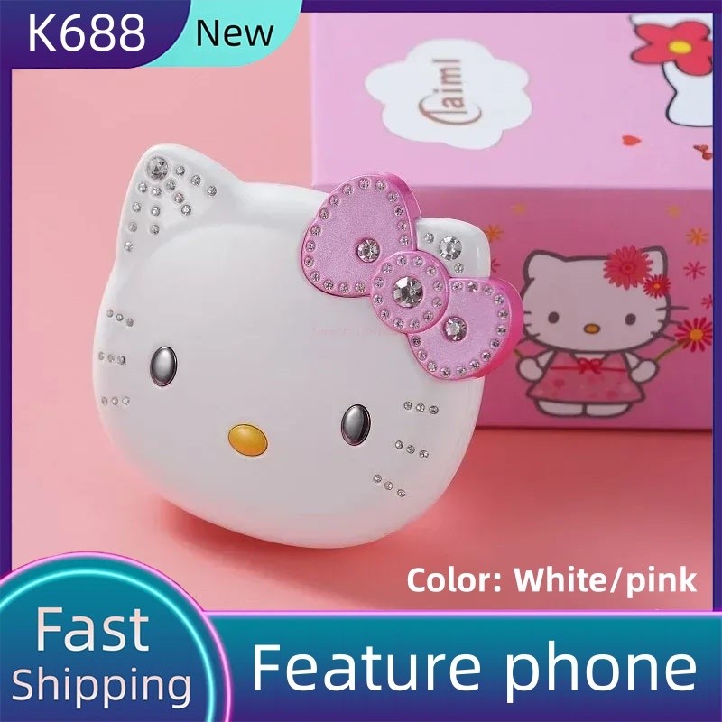 in stock Cute Mini Hello Kitty Girl Phone K688 Quad Band Flip Cartoon ...
