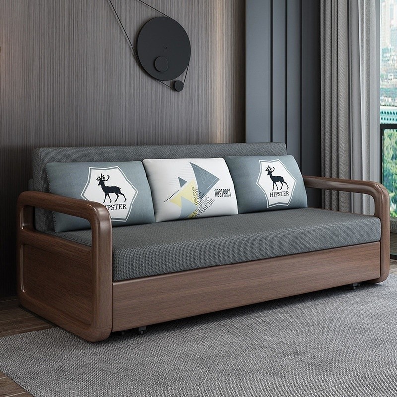 Solid Wood Sofa Bed Foldable Multifunctional Small Sofa Nordic Dual ...