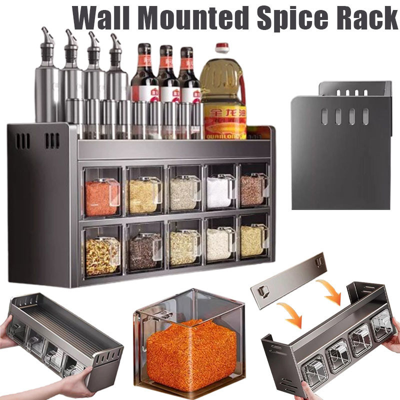 Kitchen Spice Rack Organizer Wall Mounted Spice Rack Spice Box Punching ...