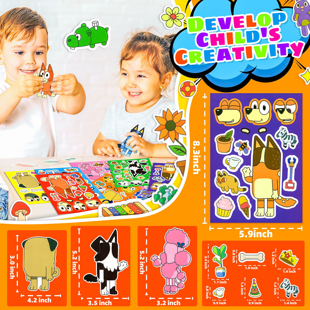 8 Sheets Anime Bluey Make A Face Children Funny DIY Stickers for Helmet ...