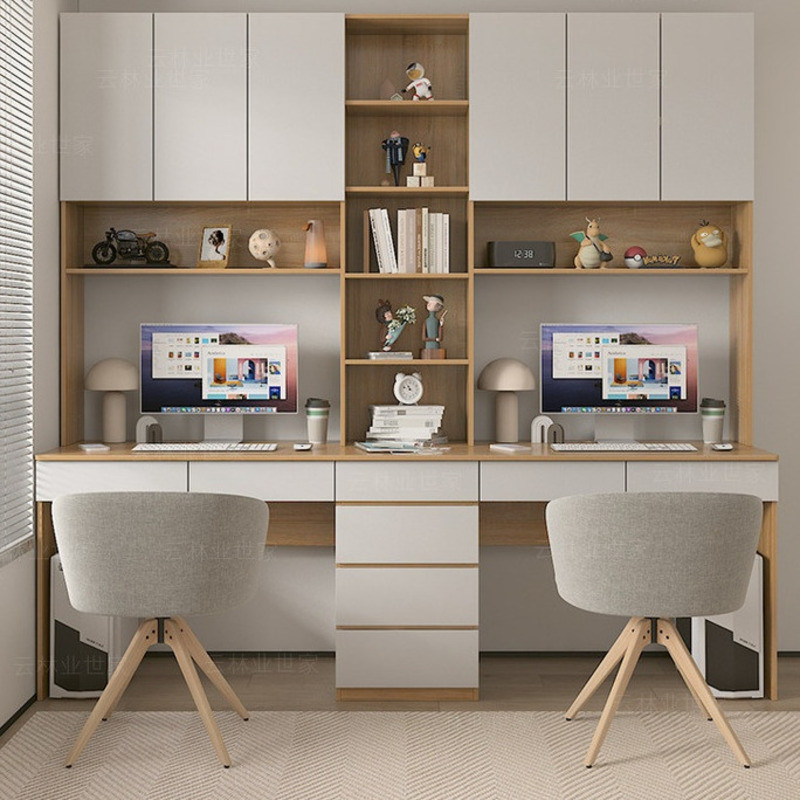 Bedroom Study Table Two Person Desk Writing Table With Bookshelf ...