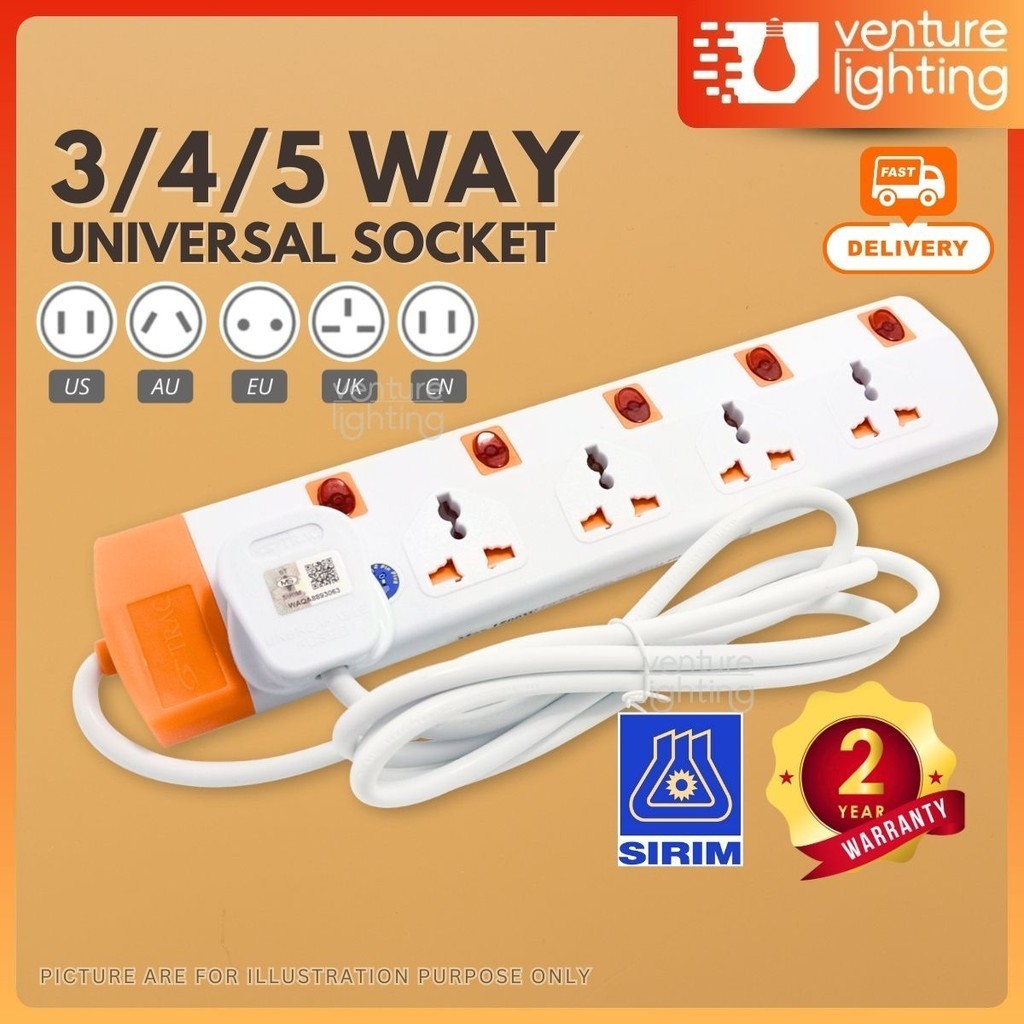 [sirim] Multi 3 4 5 Way International Multi Universal Portable Extension Trailing Socket