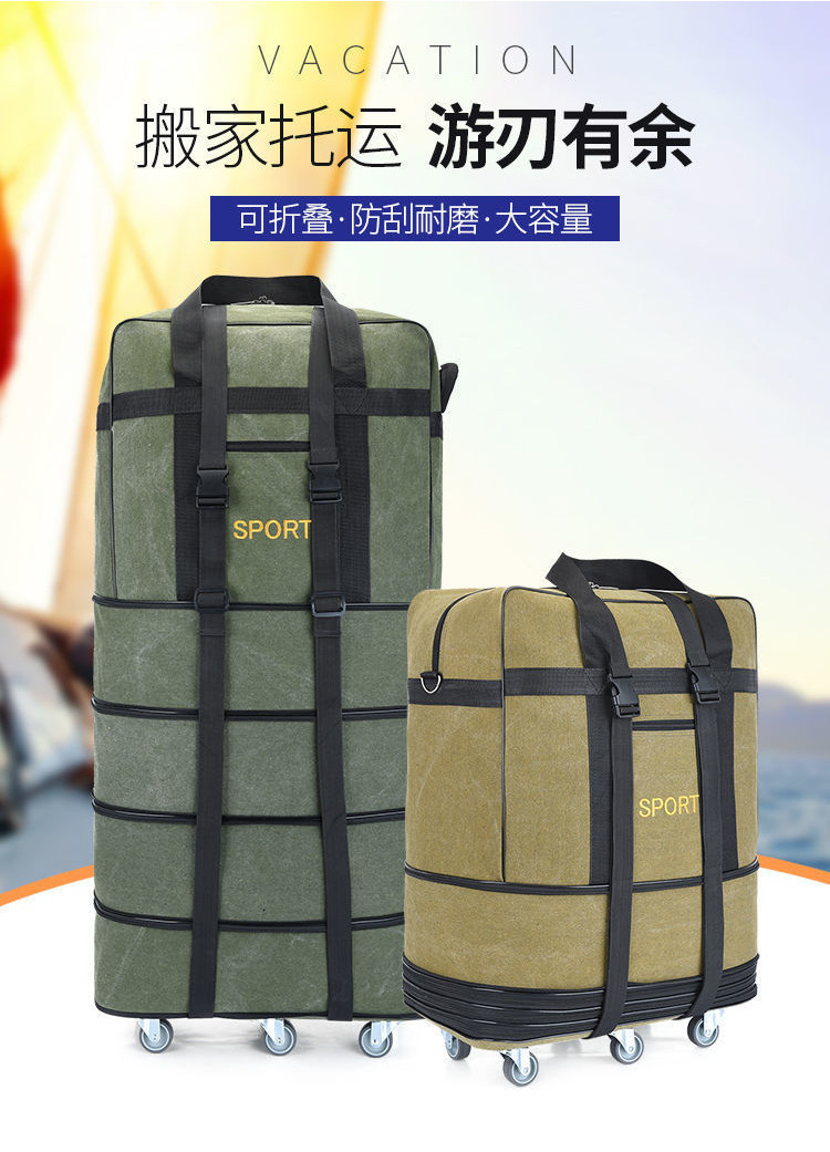Canvas Foldable Luggage Bag with Expandable Capacity and 360° Rotation ...