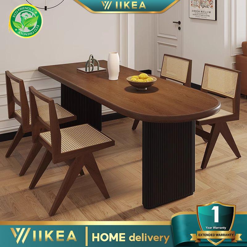 Wood Dining Table Walnut Dining Table Set with 4 Chairs Semi-Circular ...