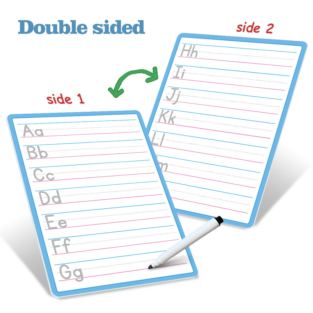 4-Piece Double Sided Kids Dry Erase Whiteboard Set - Alphabet & Number ...