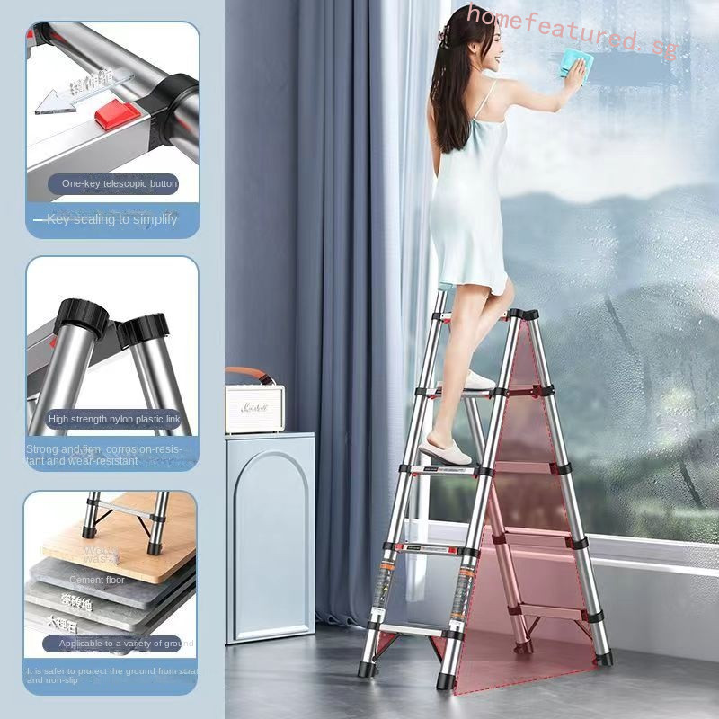 Folding Portable Onekey Telescopic Step Ladder Foldable Aluminum Alloy ...