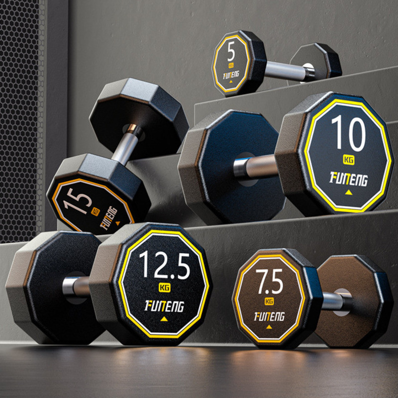 Pure Steel Solid 5kg 10kg 15kg Dumbbell Set Ten Sides Gymnast Dumbbell Fitness Equipment ...