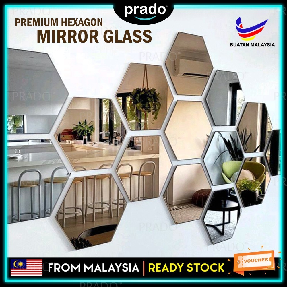 PRADO 1pc Premium Hexagon Mirror Glass Mirror Wall Mirror Deco Mirror ...