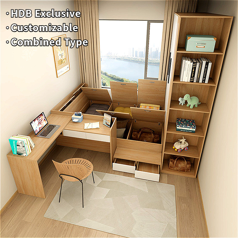 Multifunction HDB Desk + Wardrobe Integrated Floor Bed Customizable ...