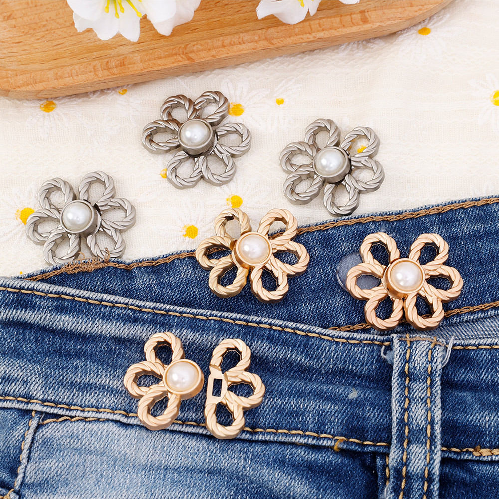 Flower Jeans Button Pant Waist Tightener, Adjustable Waist Buckle Sets ...