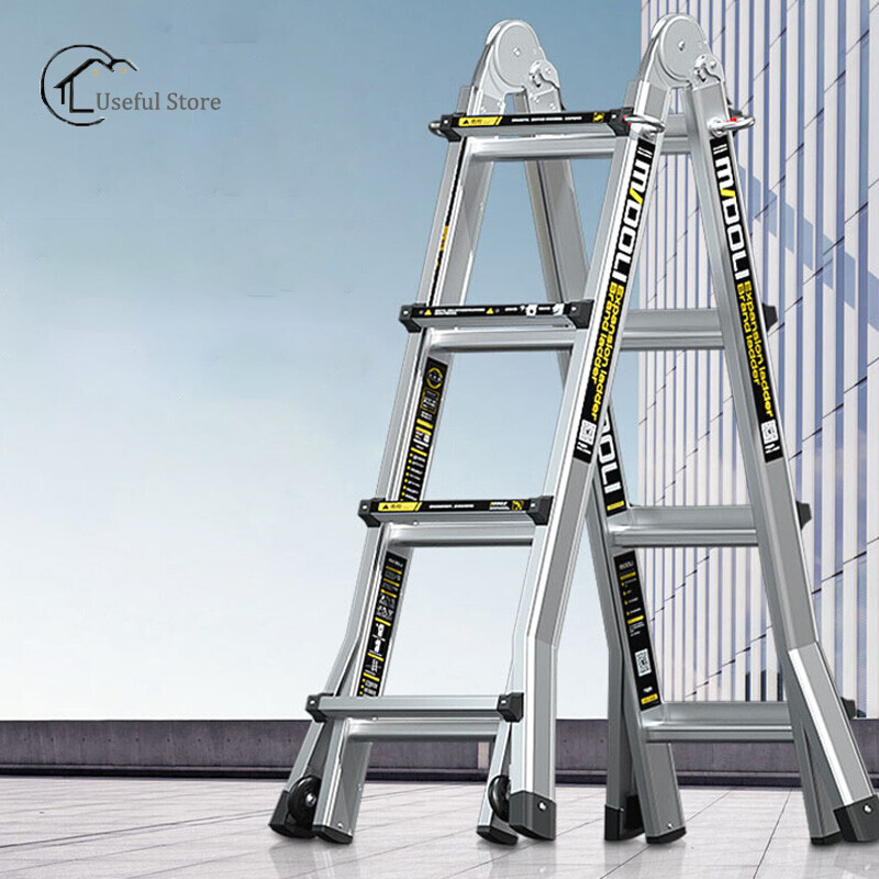 Useful ST Household Ladder Telescopic Folding Thickened Aluminum Alloy ...