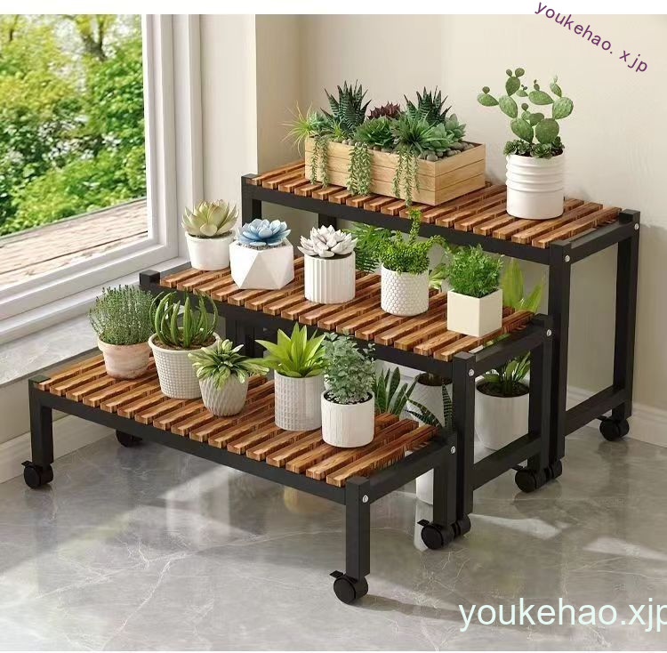 Stainless Steel Flower Rack with Wheels Movable Metal Plant Planters ...