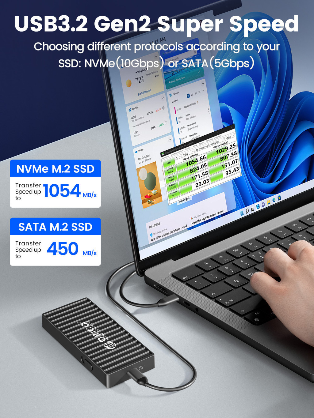 ORICO M.2 SSD Enclosure Support NVMe/SATA SSD Container Design USB 3.2 ...