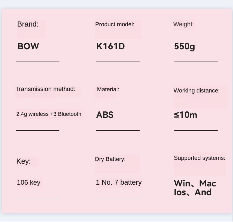 BOW Dual Mode 2.4g Wireless Three Bluetooth Pink Keyboard and Mouse Set ...